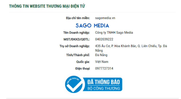 Đăng ký bộ công thương - Sago Media